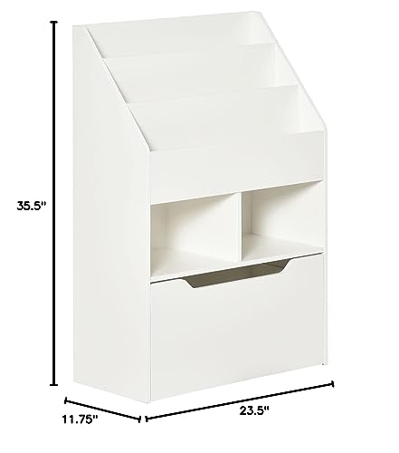 HOMCOM Kids Bookcase Multi-Shelf Rack Organizer with Storage Drawer for Books, Playroom, White