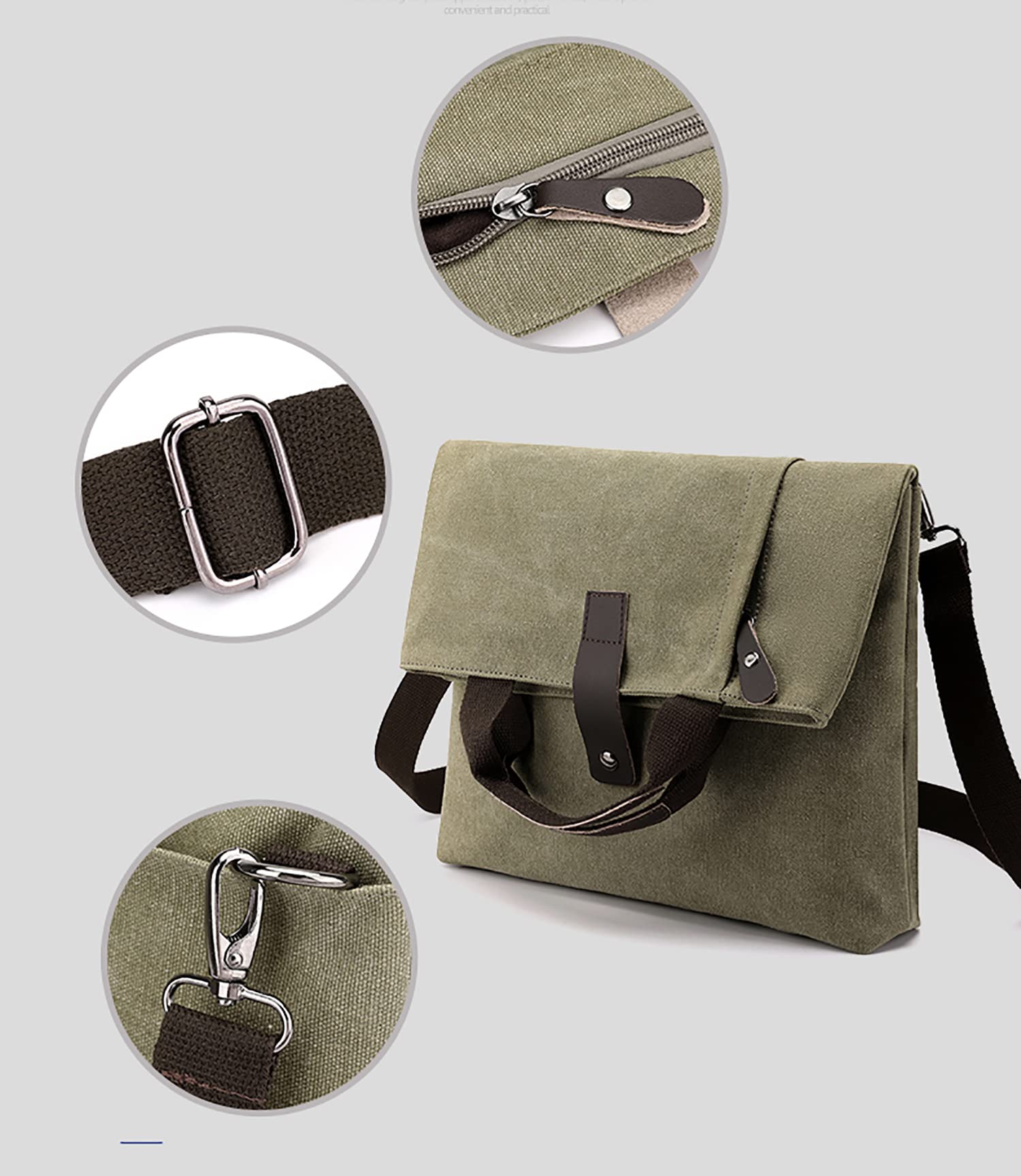 Folding Canvas Crossbody Shoulder Handbag Tote Bags with Adjustable Shoulder Strap Casual Messenger Bag (Black)