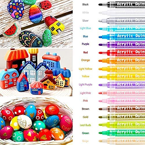 Emooqi Acrylic Paint Marker Pens, 18 Colors Waterproof Paint Art Marker Pen Set for Rock Painting DIY Craft Projects Ceramic Glass Canvas Mug Metal Wood Easter Egg