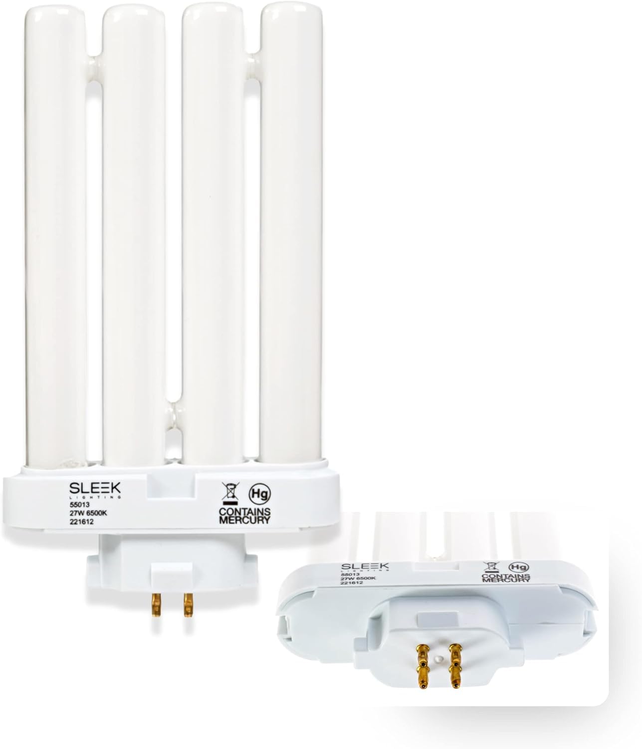 SLEEKLIGHTING 27 Watt T5 Quad Tube CFL 4 Pin GX10q-4 Base Light Bulb 6500K 1450lm - Compact Fluorescent -Daylight White Light (2 Pack)