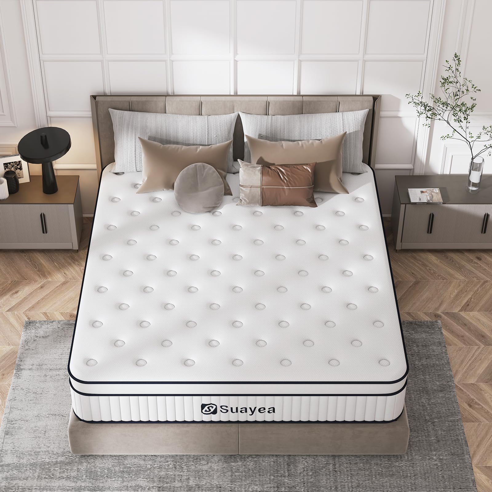 SUAYEA California King Mattress, 12 Inch Cal King Mattress in a Box, (Upgrade Strengthen) Hybrid Matterss with Pocket Spring and Soft Foam, Ultimate Motion Isolation, Strong Edge Support, Medium Firm