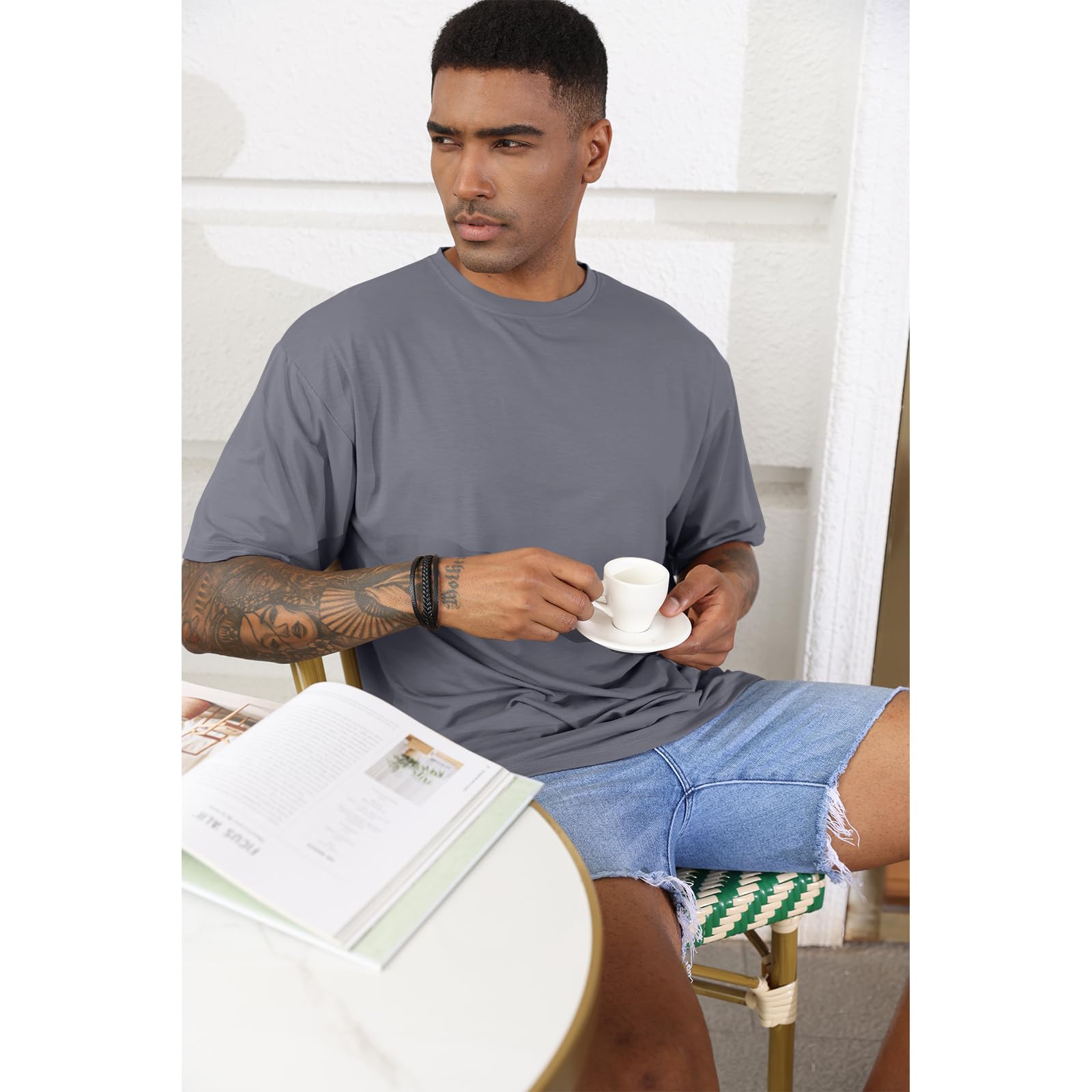 Men's Loose Fit Athletic T-Shirts Workout Quick Dry Short Shirts Outdoor Lightweight Solid Tops White