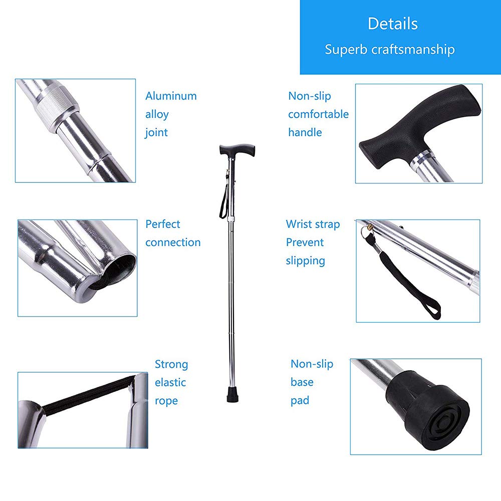 Fullgaden Upgraded Version Hiking/Trekking/Camping Stick&Pole Foldable, Portable, Adjustable Hand Walking Cane, Mountaineering Crutches Outdoor for Men, Women, Gold