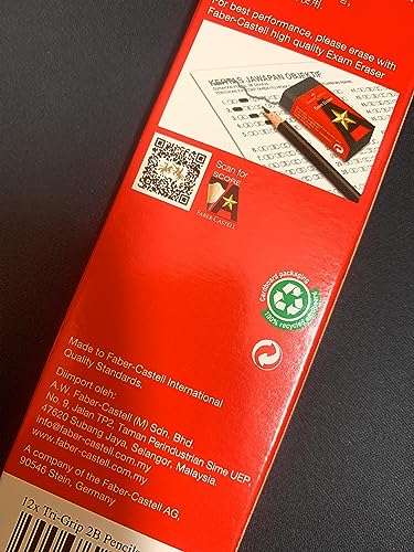 Faber-Castell Wooden Tri-Grip Exam Grade Graphite 2B Pencils, Smooth and Dark Pre-sharpened Wood Pencils - Box of 12