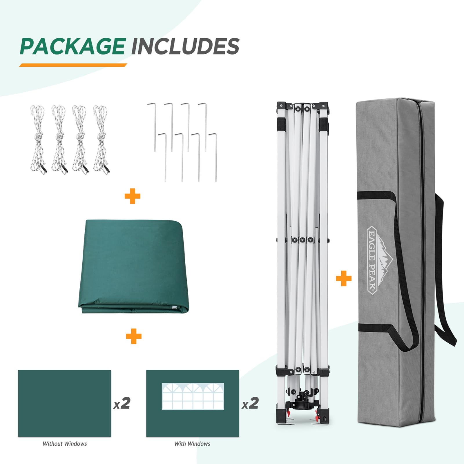 EAGLE PEAK 10x10 Pop Up Canopy Tent with 4 Side Walls, Easy Set up Shelter with 100 Square Feet of Shade, Green