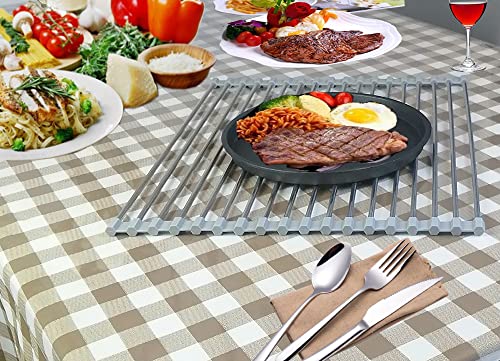 HRAYLTOP Roll Up Dish Drying Rack with Pot Lid Organizer,Plate HolderĀ Rack Over The Sink,Kitchen Foldable Multipurpose HeatĀ Resistant Dish Drainer Rack for Fruits Vegetable and Meat 16.9" x 14.2"