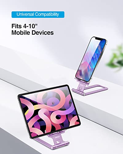MEISO Cell Phone Stand, Fully Foldable Phone Holder for Desk, Desktop Mobile Phone Cradle Dock Compatible with iPhone, Samsung Galaxy, iPad Mini, Tablets Up to 10β (Lilac Purple)