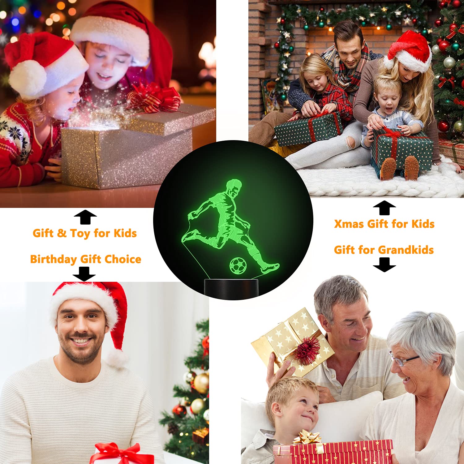 FULLOSUN Soccer Night Light, 3D Optical Illusion Lamp for Soccer Fan, Idea Birthday Xmas Gifts for Sport Fan Boys Girls with Remote Control 16 Color Change + Dim Function + 4 Flash Mode
