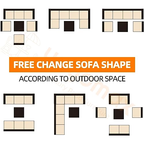 yoyomax, Light Brown Outdoor Clearance, 7 Pieces Patio Furniture All Weather PE Rattan Wicker Conversation Sofa Set w/6 Chairs, Pillows, Coffee Table for Balcony Backyard Garden, 7PCS-B