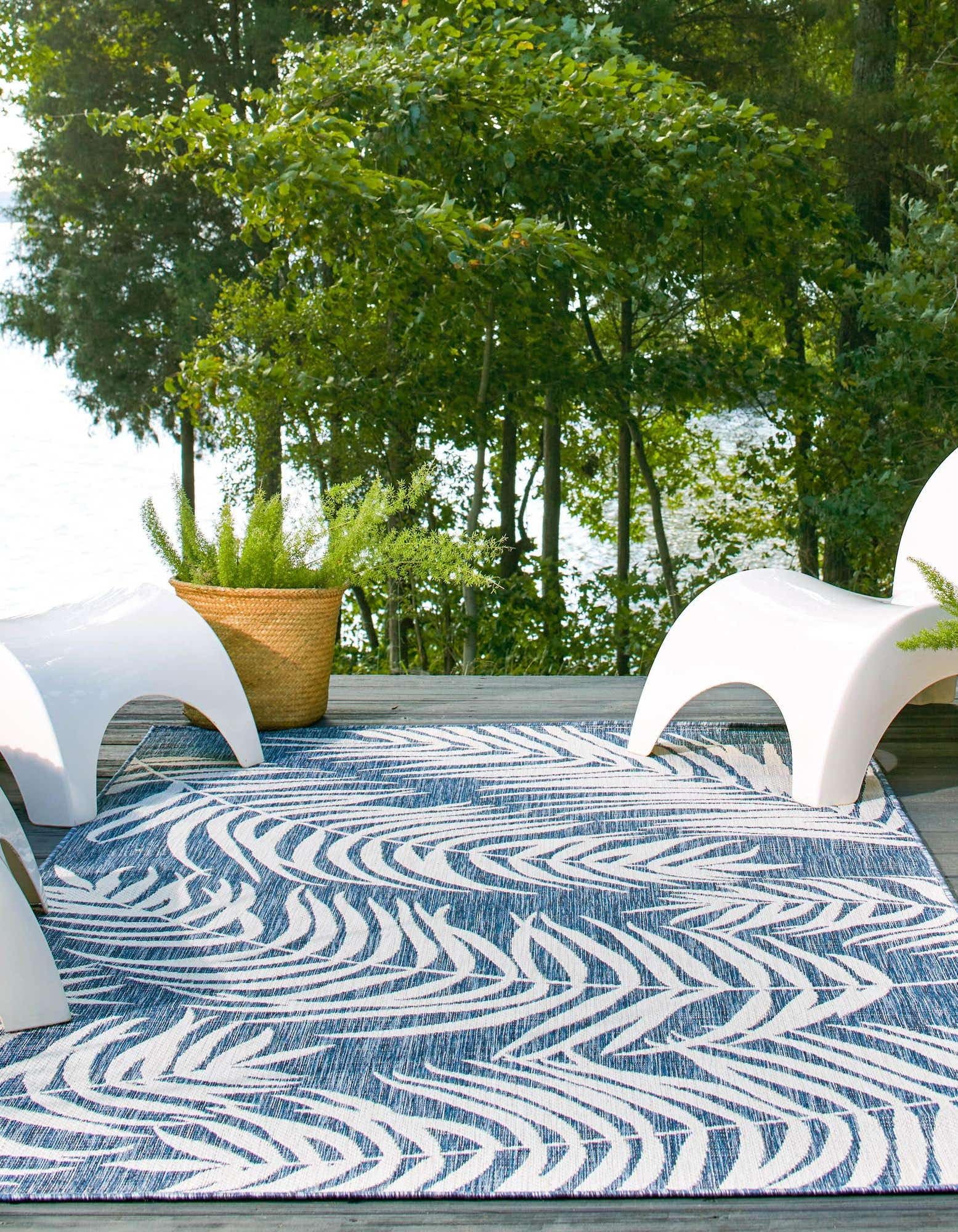 Unique Loom Outdoor Botanical Collection Area Rug - Palm (10' x 13' 1" Rectangle Blue/Navy Blue)