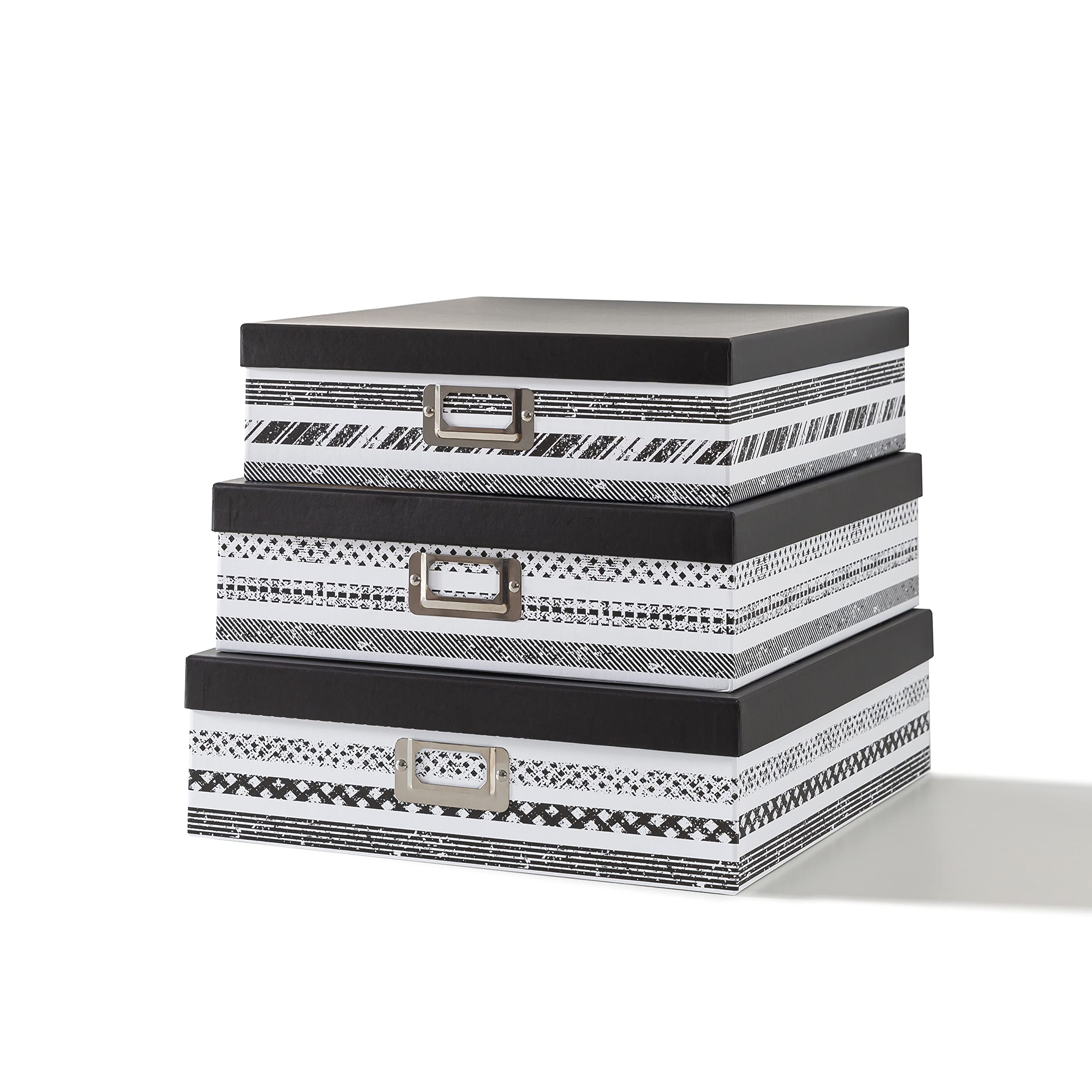 SLPR Nesting Decorative Storage Boxes With Lids for Home Decor - Set of 3: Black and White Photo Storage Boxes, Cardboard Document Box, Scrapbook Storage Box, Keepsake Memory Boxes