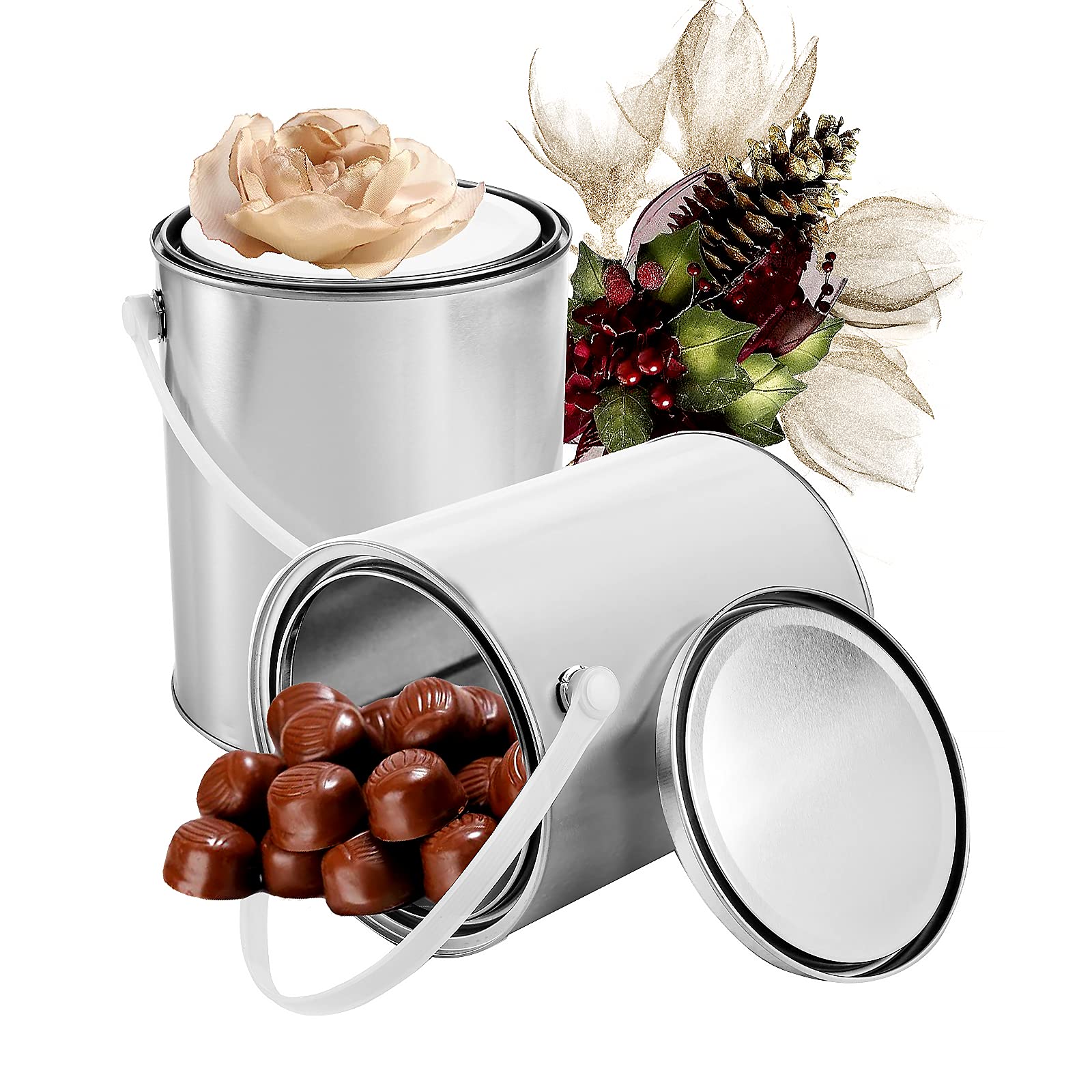 WUWEOT 2 Pack Empty Paint Can, 1 Gallon Metal Unlined Paint Bucket, Paint Pails Paint Jars with Lid and Carry Handle