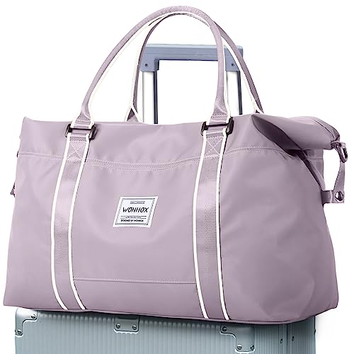 Travel Duffel Tote Bag,Personal Item Carry on Large Sport Gym Bag,Expandable Luggage Bag with Trolley Sleeve, Waterproof WeeKender Bag, Purple