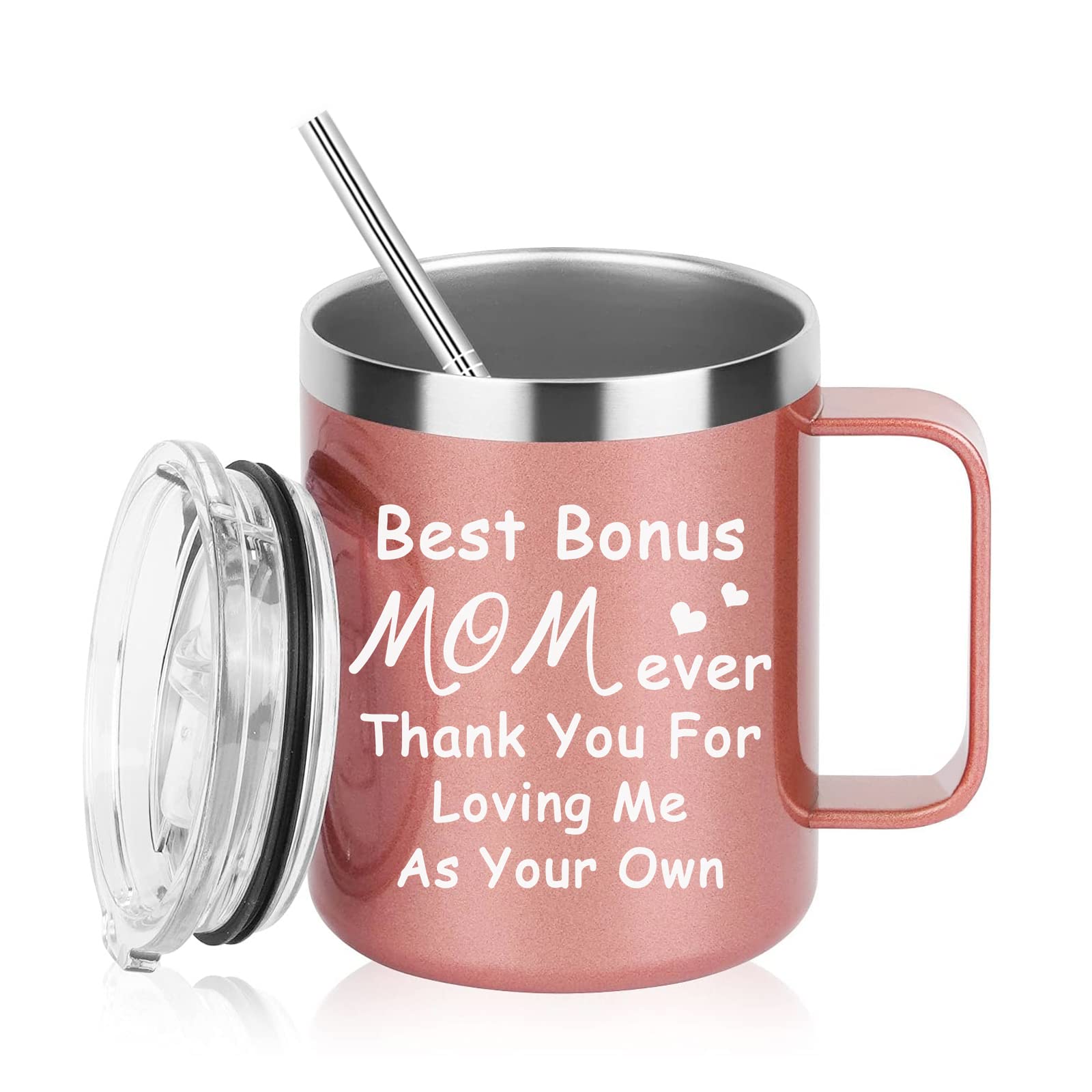 Gifts for Bonus Mom, Best Bonus Mom Ever Cup, Best Bonus Mom Ever Thank You for Loving Me As You Own Stainless Steel Insulated Mug, Birthday Mothers Day Gifts for Bonus Mom from Daughter Son 12OZ