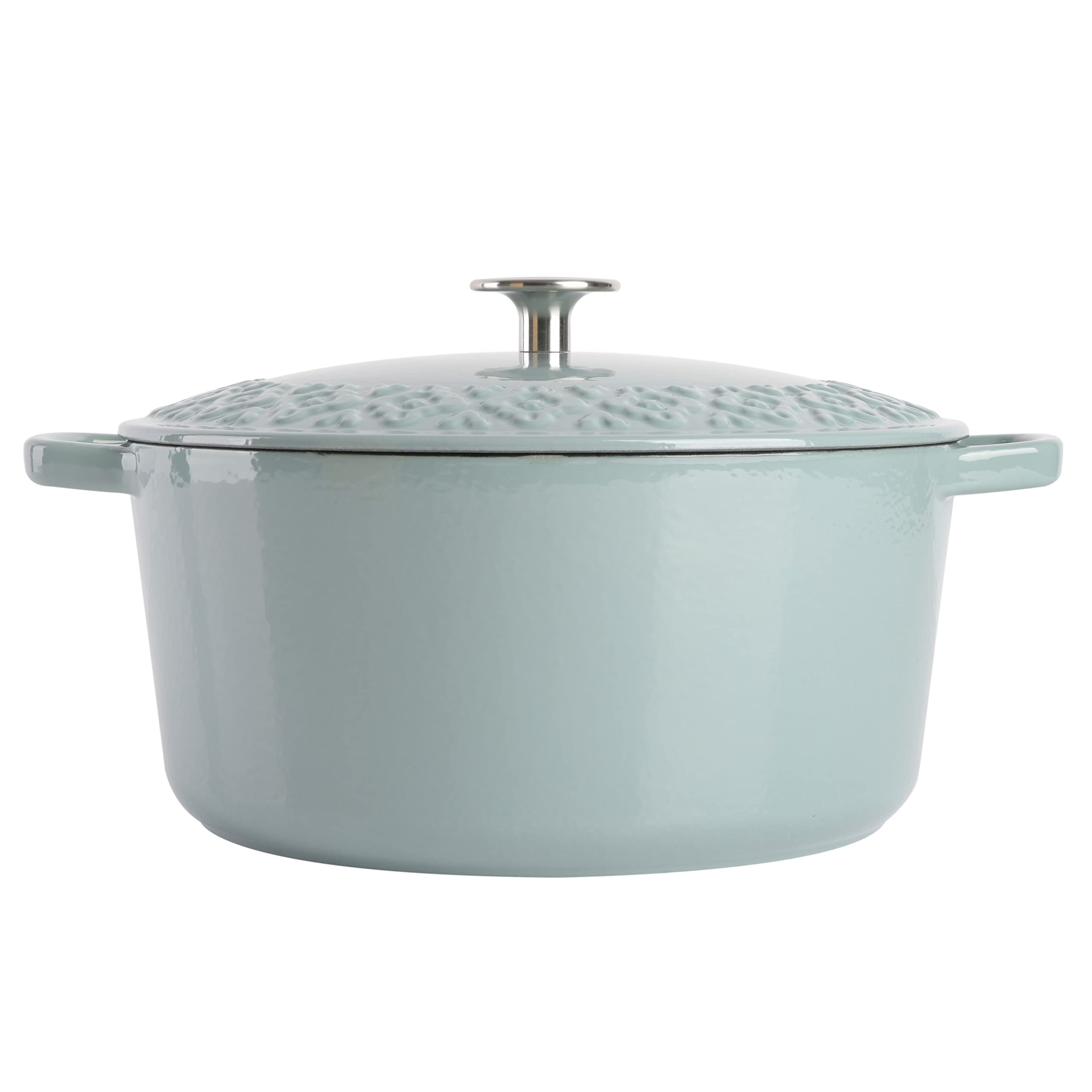 Spice by Tia Mowry Savory Saffron 6Qt Cast Iron Dutch Oven w/Embossed Lid - Aqua Blue, 6-Quart