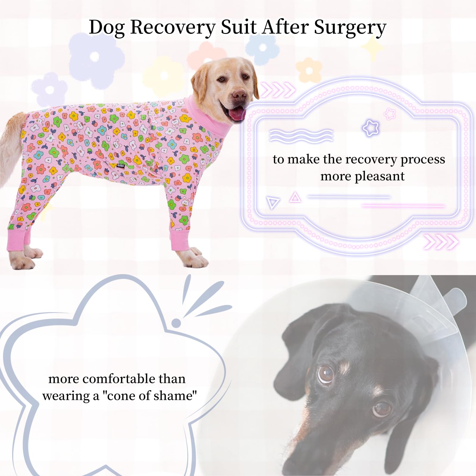 Recovery Suit for Large Dogs After Surgery, Abdominal Wounds Protector Surgical Dog Calm Shirt, Medium Dog Pajamas Onesie Pullover Bodysuit for Shedding Allergy Anti Licking, Cone E-Collar Alternative