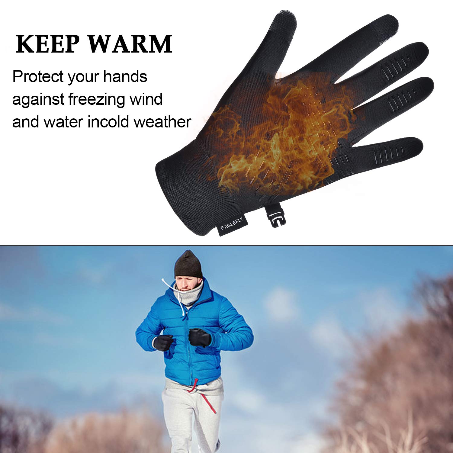 EAGLEFLY Touch Screen Lightweight Winter Gloves, Warm Water Resistant Gloves for Walking,Riding,Cycling,Running and Driving