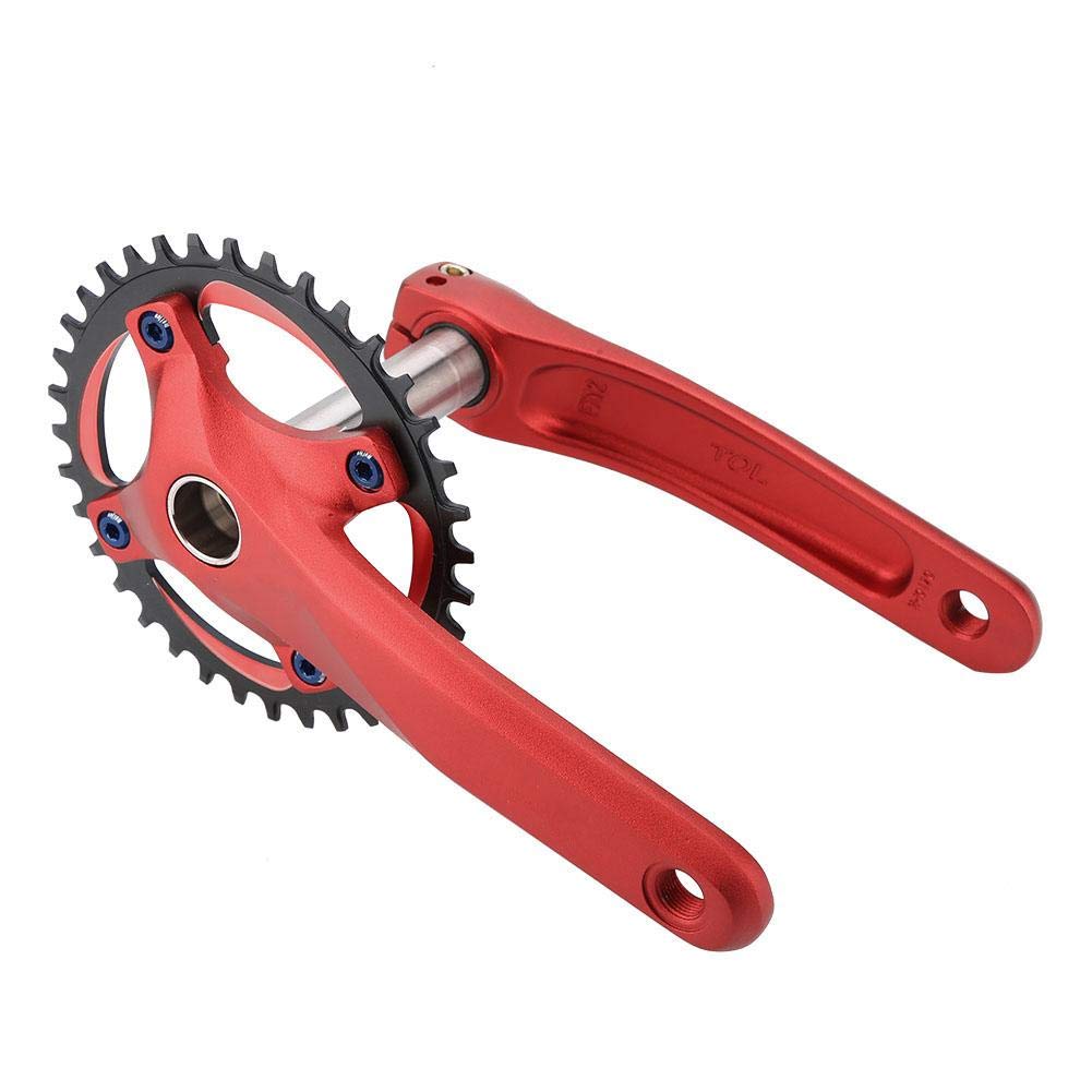 Fafeims Crankset Integral Single Speed Crank Set Mountain Bike Bottom Bracket and Chain Arm Kit (Red)