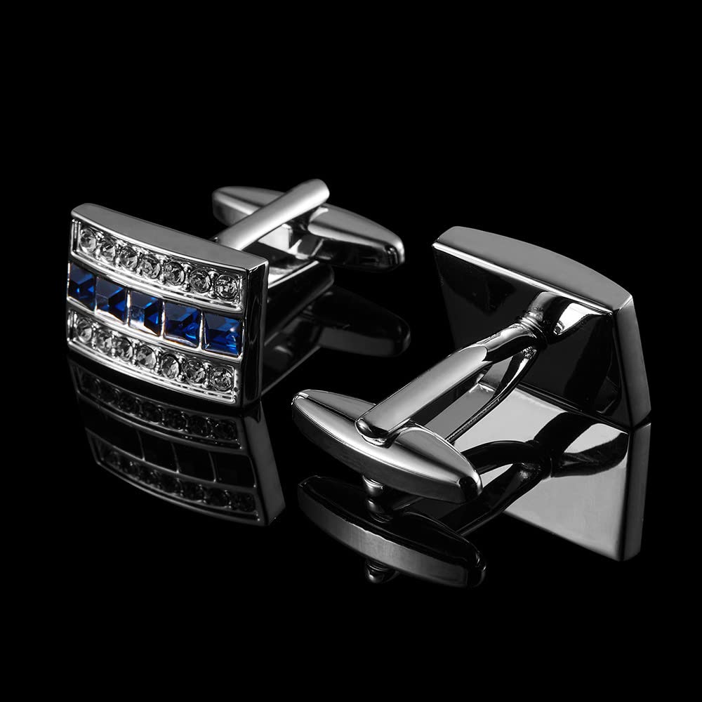 Men's Shirt Cufflinks Metal Silver Cufflinks with Diamond Inlaid Men's Formal Cuffs, Sleeve Studs, French Shirt Studs