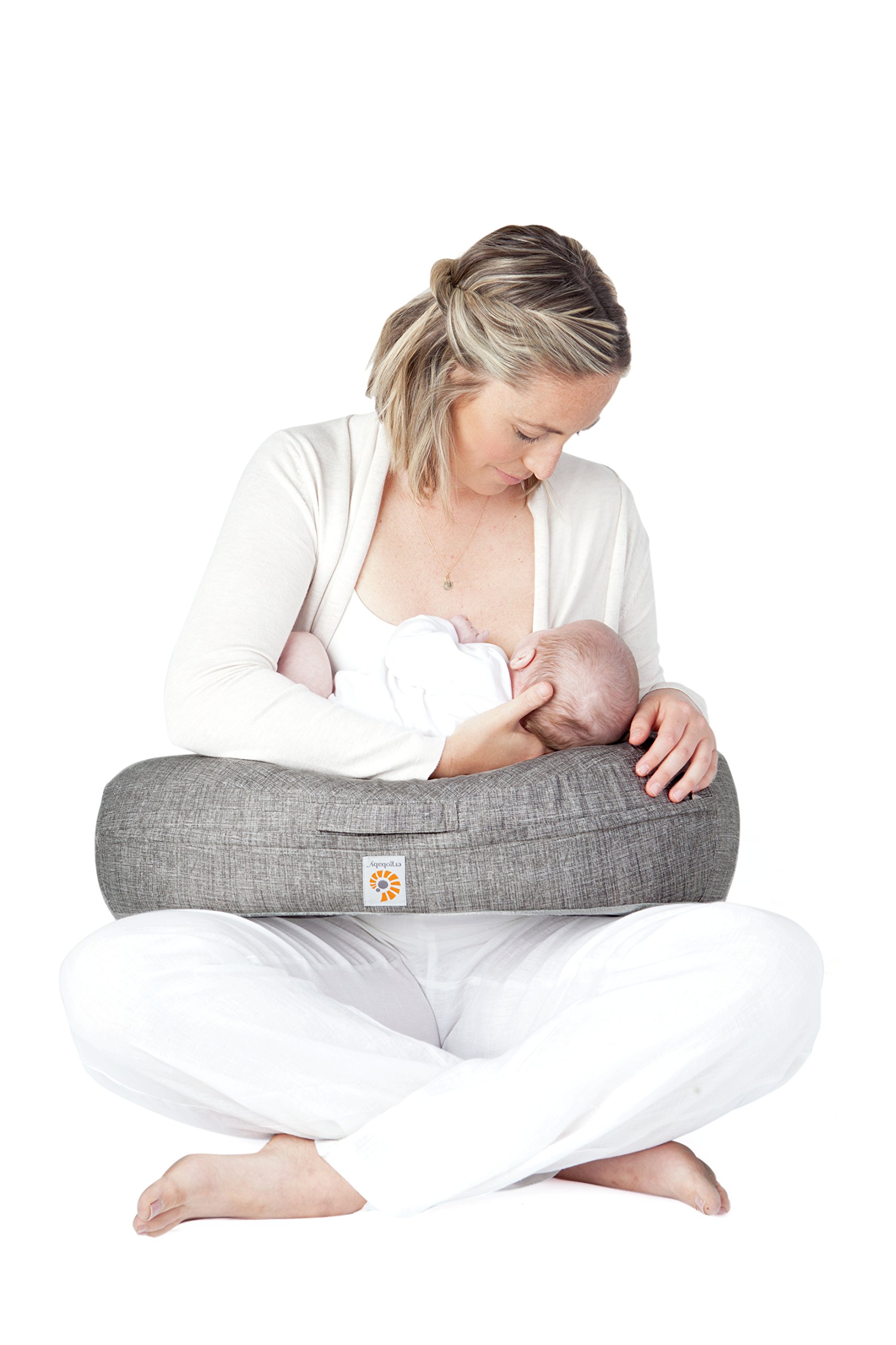 Ergobaby Breastfeeding Pillow with Cover, Natural Curve, Heathered Grey