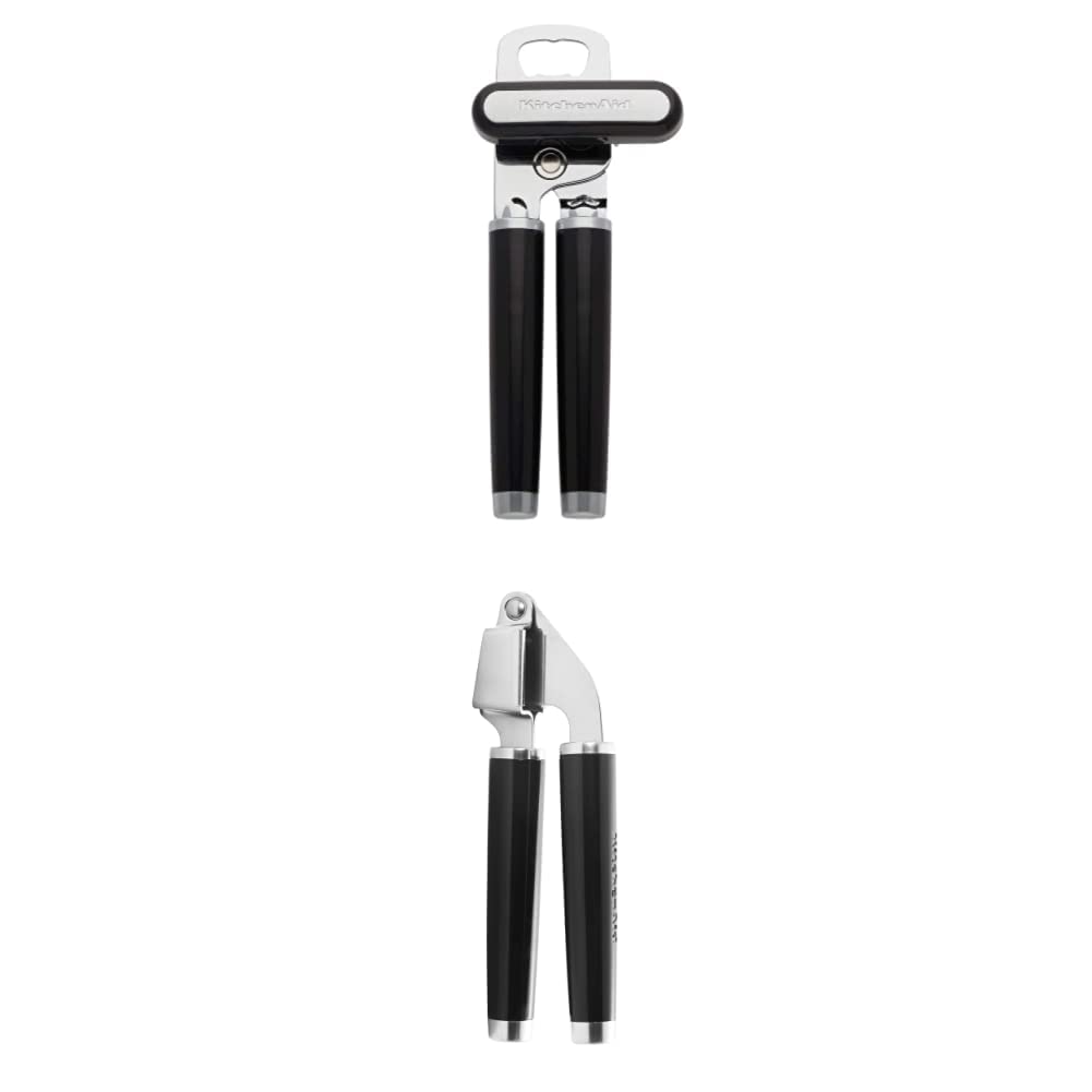 KitchenAid Classic Multifunction Can Opener/Bottle Opener, 8.34-Inch, Black & KitchenAid Classic Garlic Press, One Size, Black