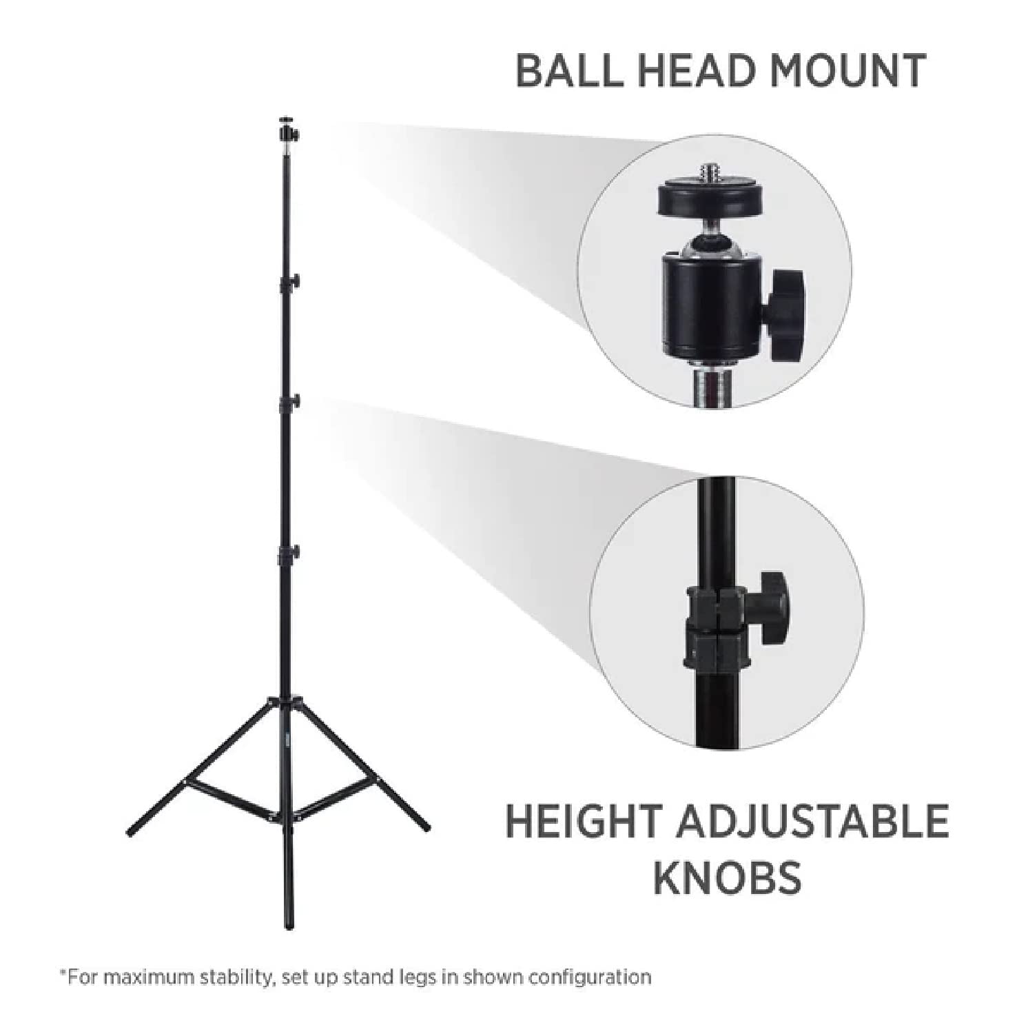 Fovitec 2 - 7'6" Tripod Stands for HTC VR/Vive Mount Base Stations - Includes Articulating Ball Heads and Carrying Bag