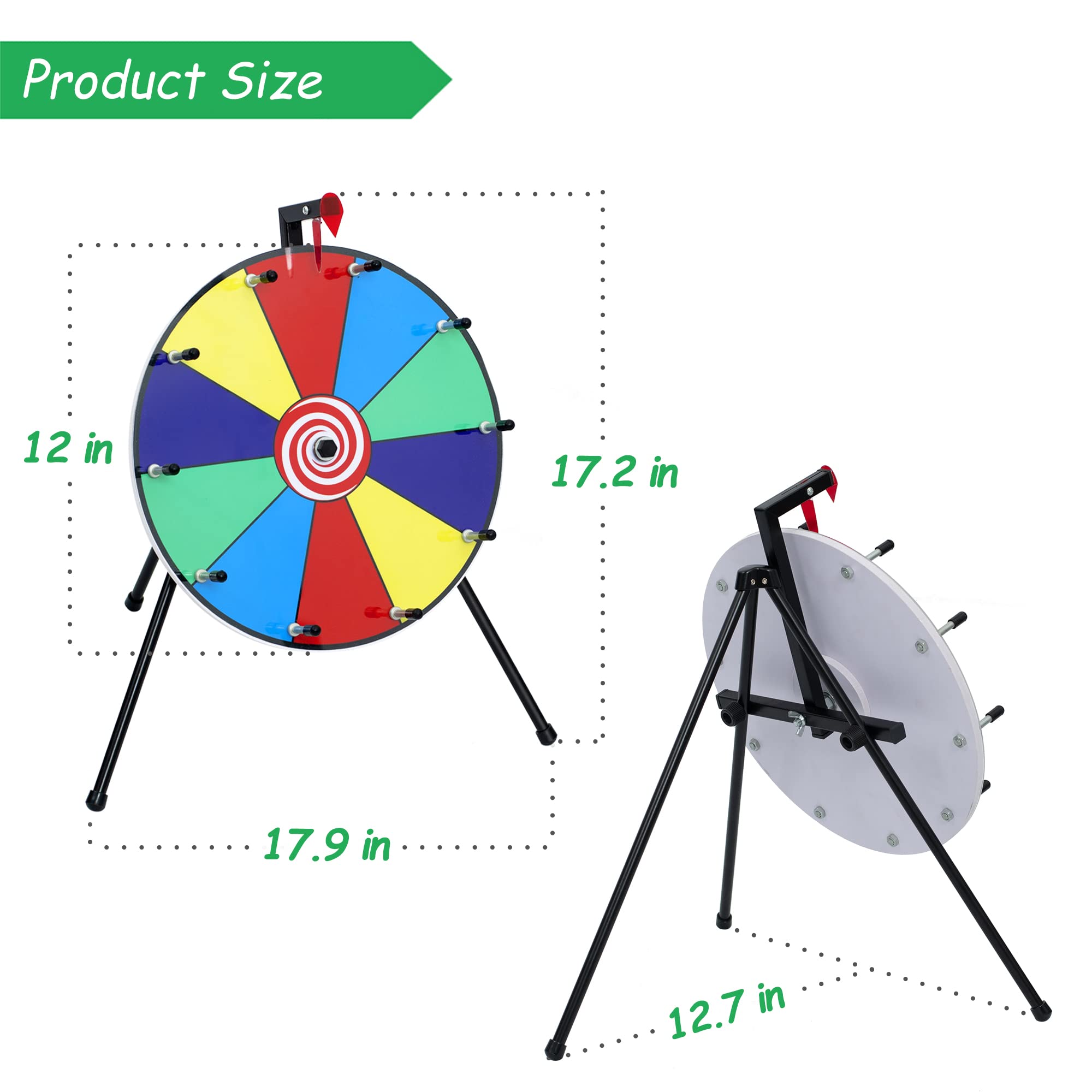 Hokut 12 inch Spinning Prize Wheel, Tripod Base with 10 Color Slots Tabletop Spinner, Roulette Wheel for Carnival, Trade Show, Win Fortune Spin Games