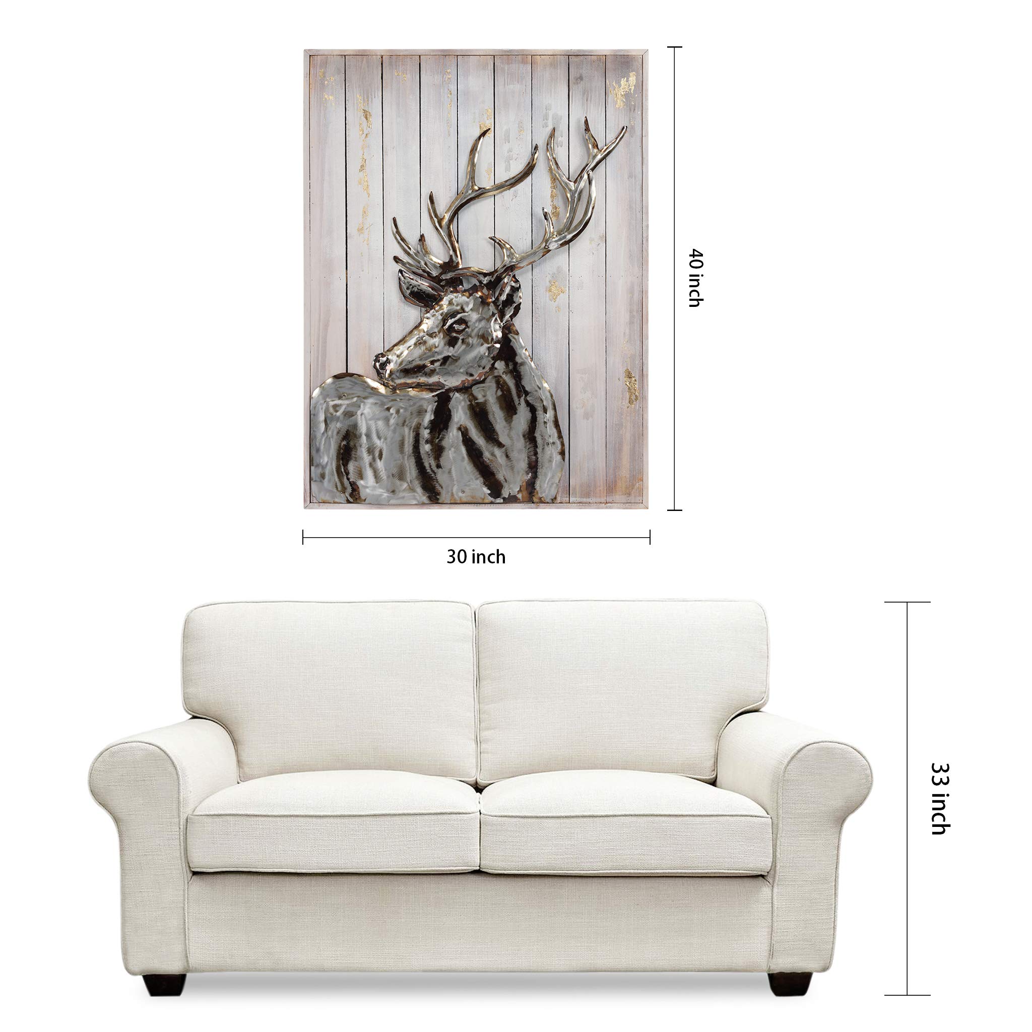 Empire Art Direct Deer Metal Hand Painted Primo Mixed Media Iron Sculpture on Slatted Solid Wood 3D Wall Art,Christmas Gift New Year Gift, 40 in. x 2.8 in. x 30 in, Grey