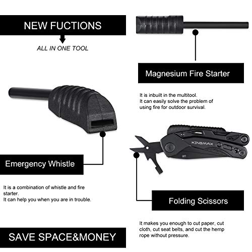 KINGMAX Multitool with Pliers, Fire Starter, whistle,Scissors,Screwdriver,15 in 1 EDC Multi Tool with Safety Locking,Perfect Survival Knife tool Gifts for Men Women,Outdoor,Camping,Fishing