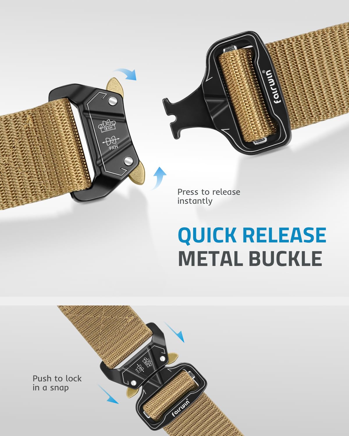 FAIRWIN 1.5 Tactical Belt Reinforced EDC Belts for Men Military Tactical Belts for Men with Heavy Duty Quick Release Buckle