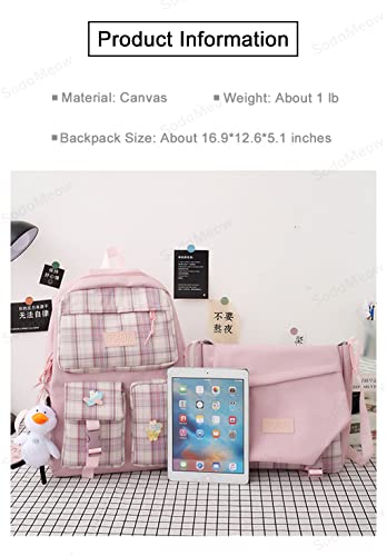 SodaMeow Kawaii Backpack with Pins and Accessories Kawaii Backpack Set Cute Aesthetic Backpack Kawaii Work Supplies (Pink)