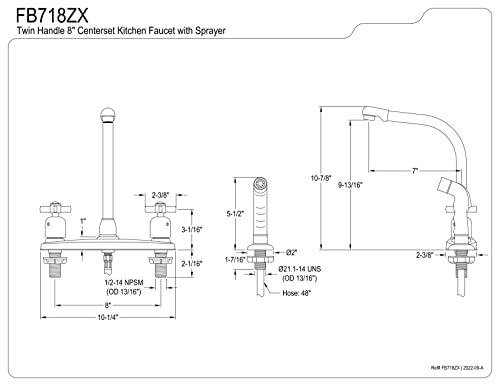 Kingston Brass FB718ZX Millennium 8-Inch Center Set Kitchen Faucet with Plastic Sprayer, Brushed Nickel