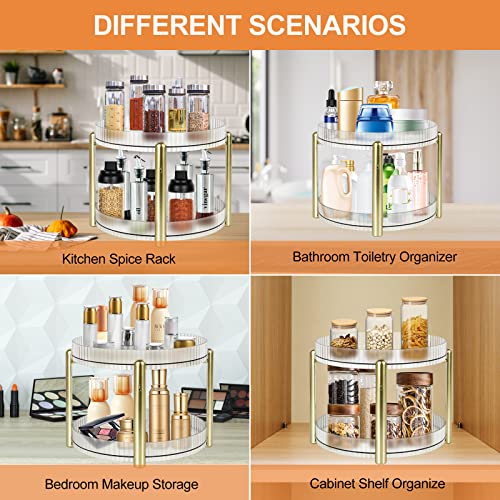 HSSPANFN 360° Rotating Makeup Organizer for Vanity 2 Tier, Large Capacity Cosmetics Storage Vanity Shelf Countertop,Bathroom Make Up Spinning Holder Rack for Brushes, Perfumes, Skincare
