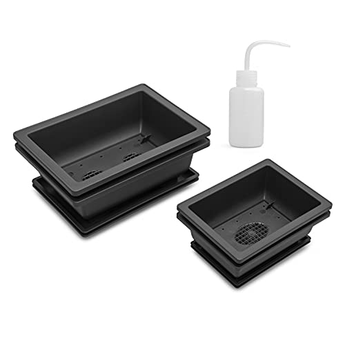 LIXXLY Bonsai Training Pots with Humidity Trays - Can be Used Indoors/Outdoors - Set of 4 Plastic Pots - Complete with Succulent Plant Water Bottle