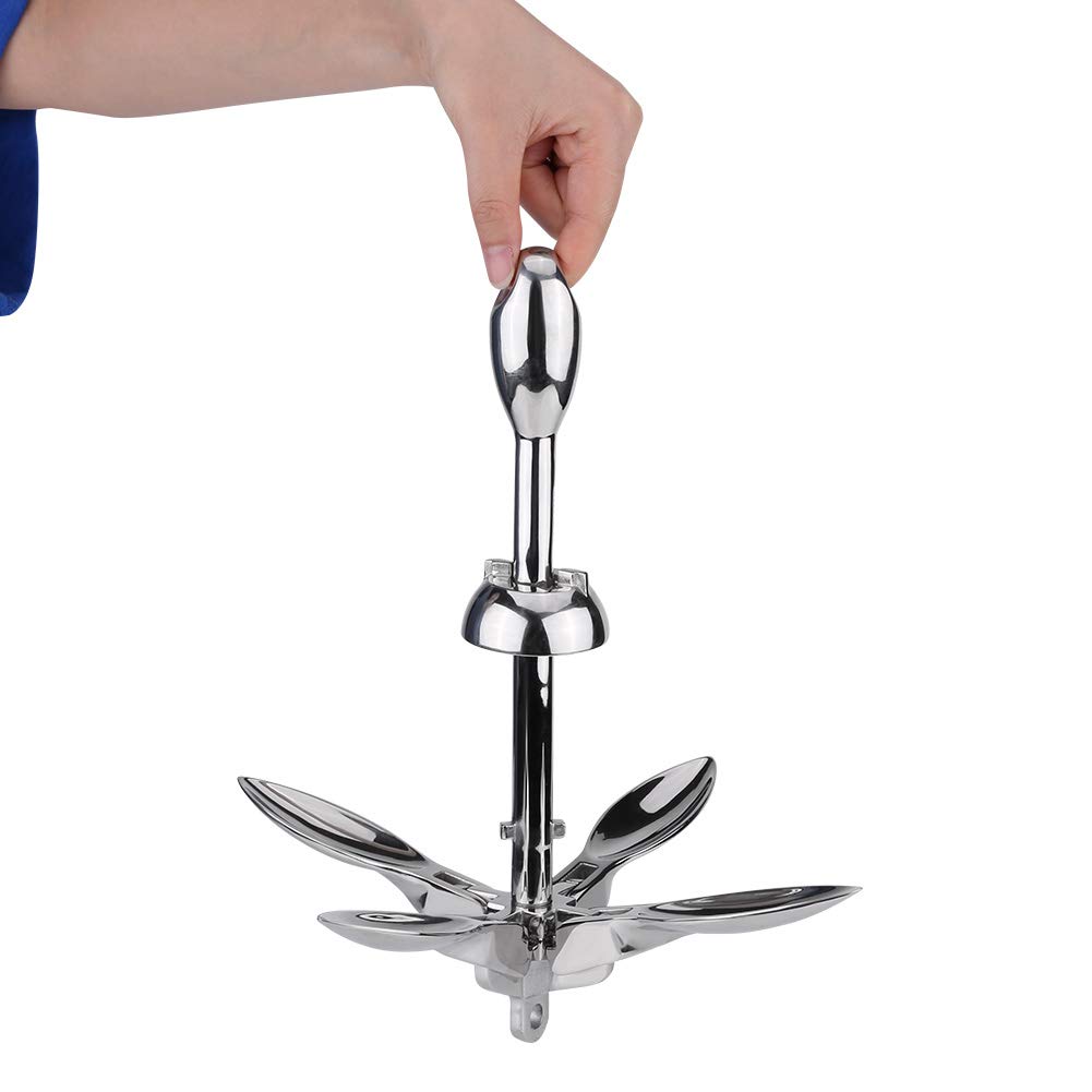 Folding Grapnel, Durable Stainless Steel Silver Boat Anchor, Boat Accessory for Marine Yacht