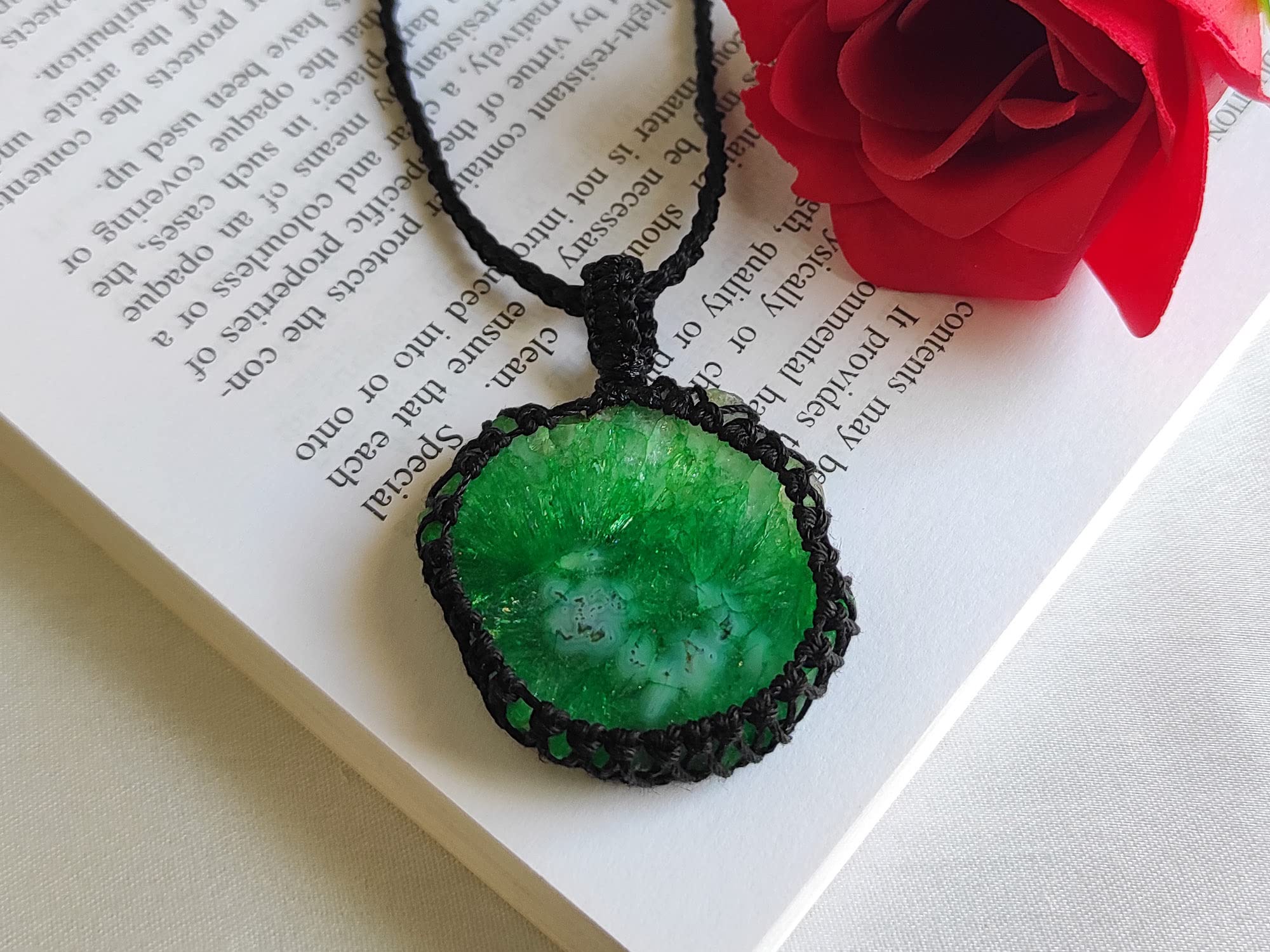 Green Solar Agate Macrame Pendant, Cord Wrapped Macrame Pendant, Gemstone Macrame Jewelry