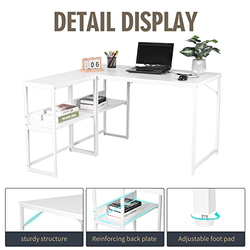 UNICOO β Muti-Function 3 Combination Computer Desk. L Shaped Computer Desk with Shelves, Study Desk with Reversible Storage Shelves for Home Office (XJH-2402 - White)