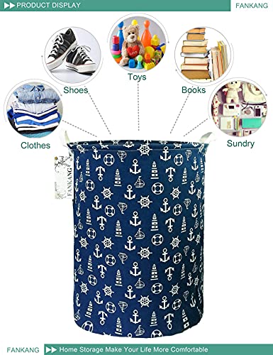 FANKANG Storage Basket, Nursery Hamper Canvas Laundry Basket Foldable with Waterproof PE Coating Large Storage Baskets for Kids Boys and Girls, Office, Bedroom, Clothes,Toys(Sailboat)