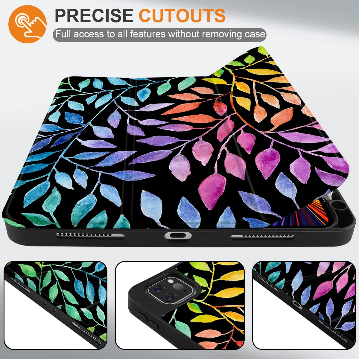 MEEgoodo Case for M2 iPad Air 13 inch Cover 2024/iPad Pro 12.9 Case M2 6th/5th/4th/3rd Generation 2022 2021 2020 2018, Protective Tablet Cases with Soft Back Shell for Kids,Watercolor Leaf