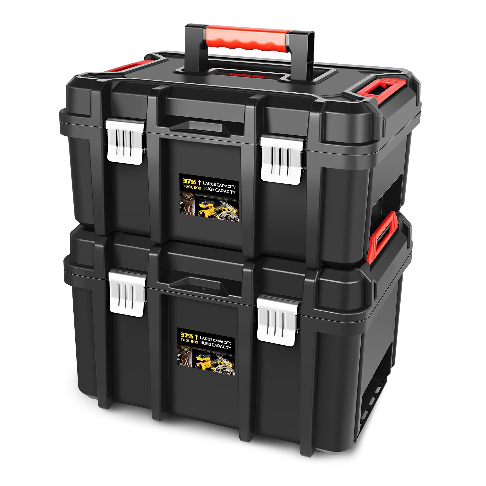 DNA MOTORING 2pcs Tool Boxes Set - Lockable Organizer Storage Portable Toolbox with Removable Tray for Workshop Garage & Household, Large Capacity, TOOLS-00310