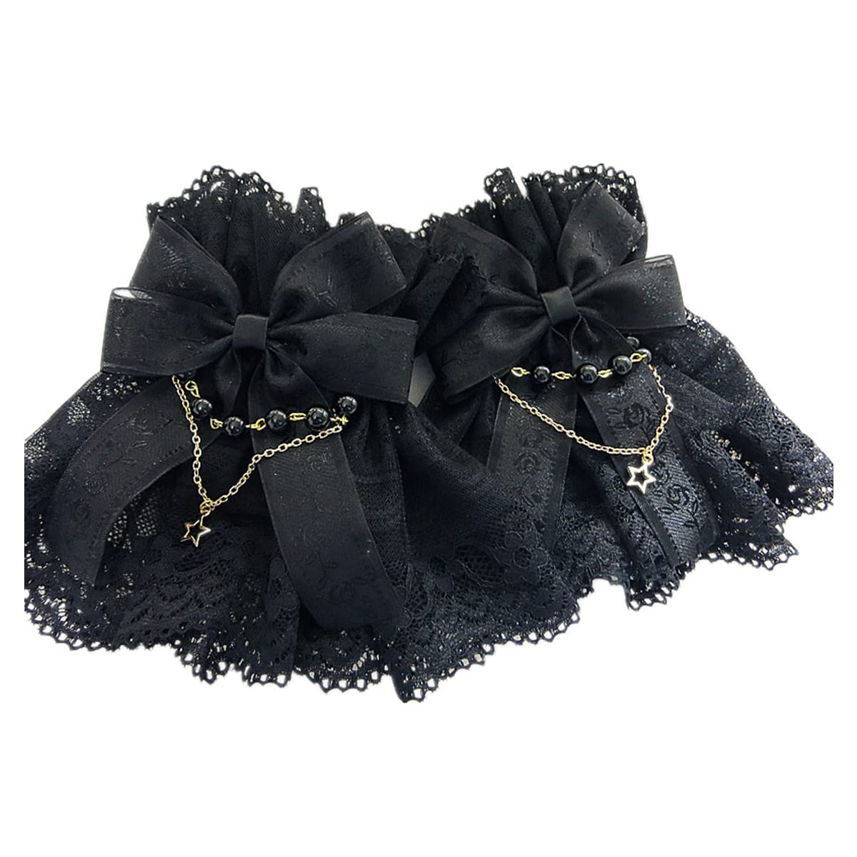 FairyCos Lolita Lace Cuffs Punk Wrist Cuff Bracelet (Black)