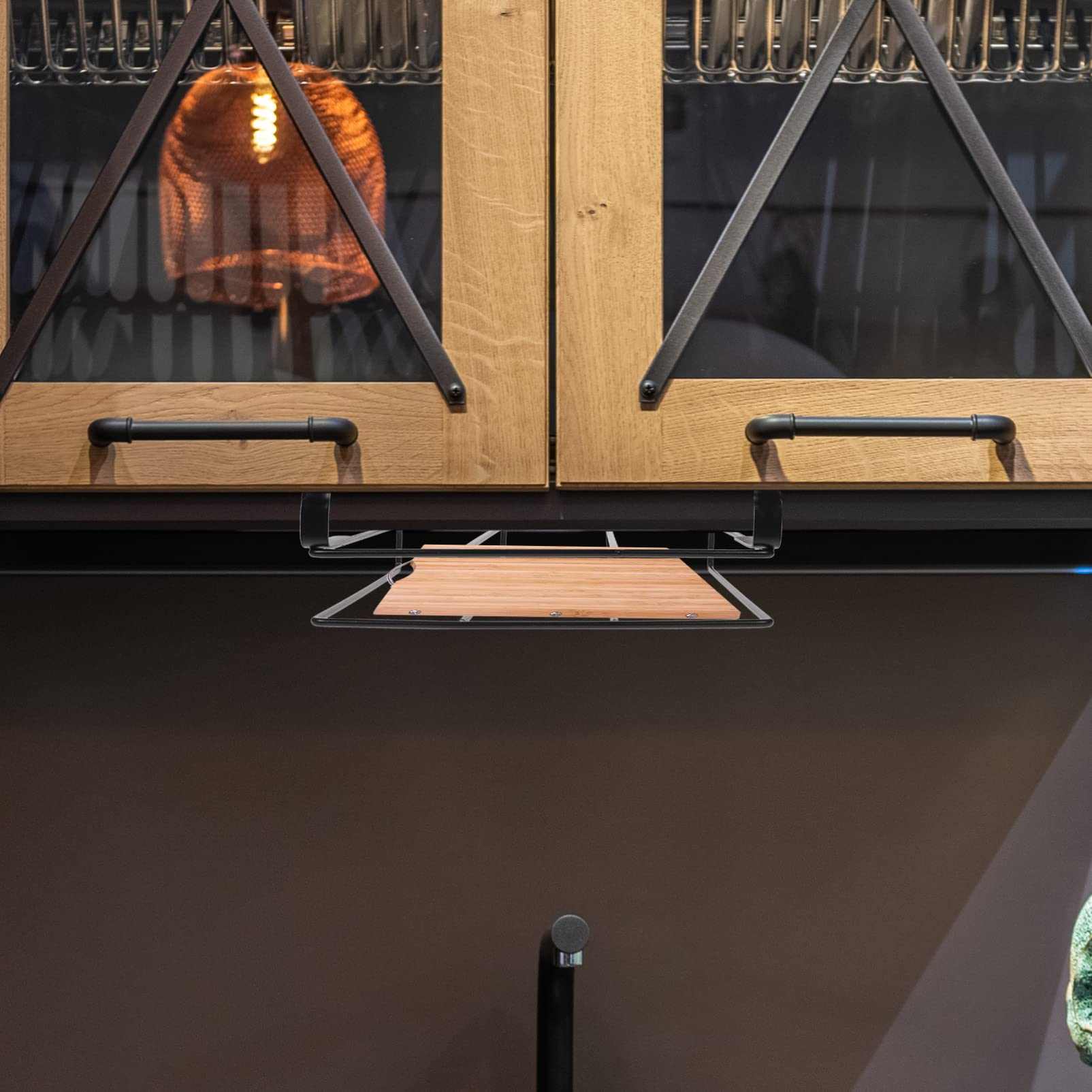 Hemoton hanging chopping board rack kitchen storage organizer under cabinet cutting board holder shelves brackets metal shelf kitchen mug holder Stainless steel kitchen utensils pot cover
