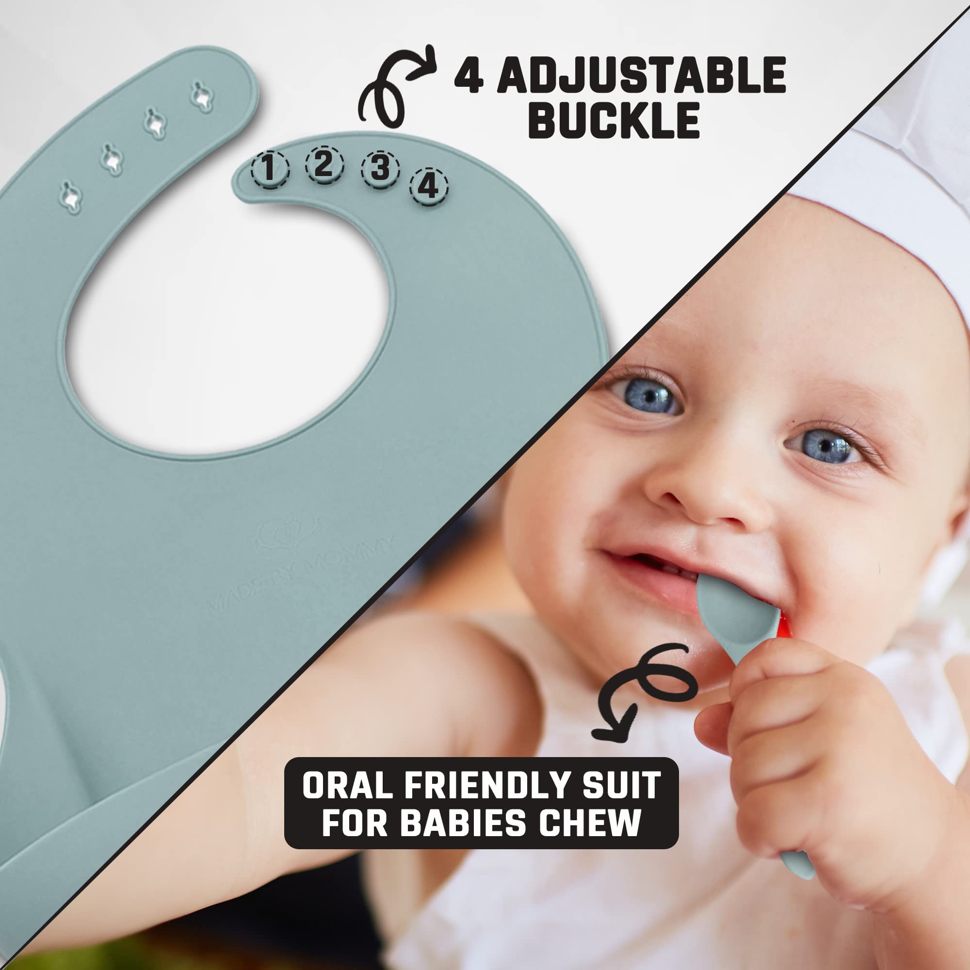 Made By Mommy Baby Led Weaning Supplies - Complete Baby Feeding Set (10 Pcs) | Suction Bowl, Snack Cup, 2 Sets of Easy Using Utensils, Bib, Sippy Straw Cup, 3 Portion Suction Plate