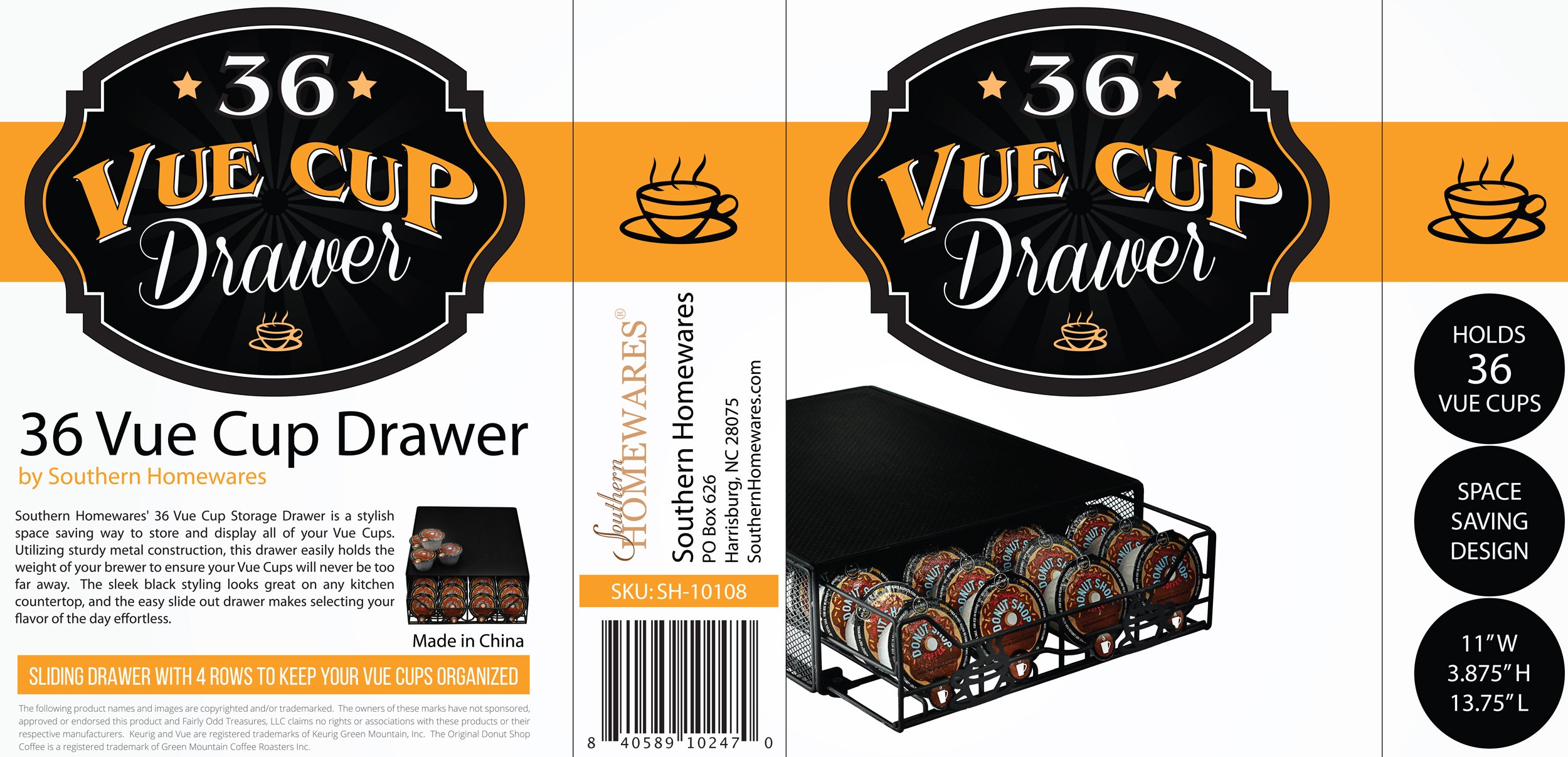 Southern Homewares Cup Storage Drawer Holds 36 Vue Pods Black