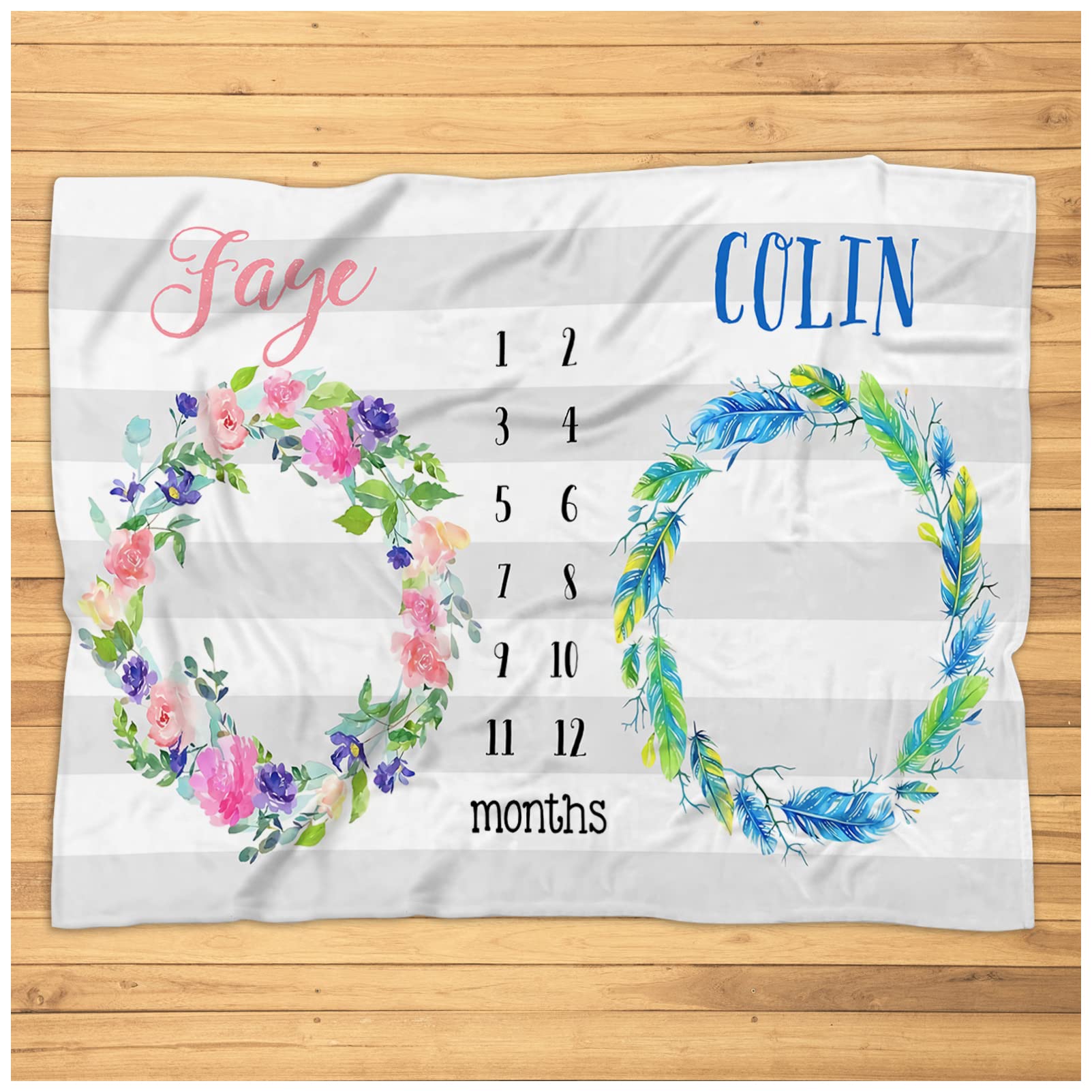 Twins Personalized Baby Monthly Blanket - Monthly Baby's Growth, Photo Prop, Perfect, Customized with Names, boy and Girl Blanket, Super Soft Plush Blanket for Baby for Kids