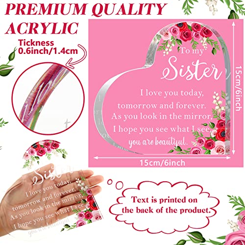 Yulejo Acrylic Heart Sister Gift from Keepsake Paperweight a is God's Way of Making Sure We Never Walk Alone Memory Gifts Table Centerpiece Decor Birthday for Sisters (Blossom, 6 x 6'')