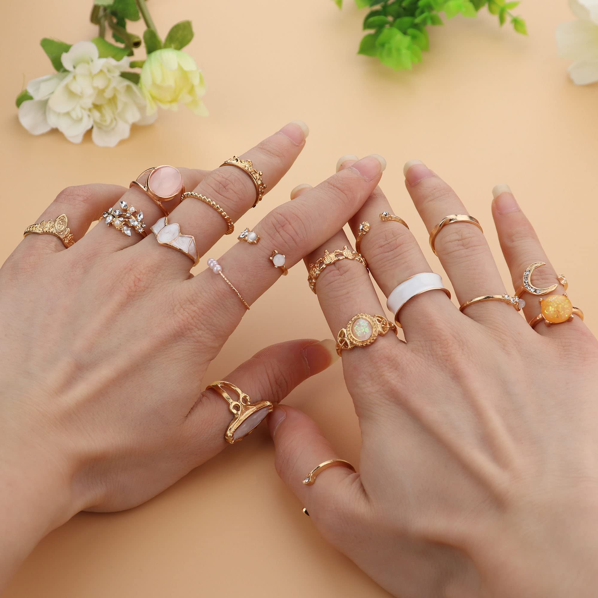 FIBO STEEL 82 Pcs Vintage Gold Knuckle Rings for Women Bohemian Midi Stackable Rings Boho Butterfly Snake Crystal Stacking Rings Pack Gold Tone