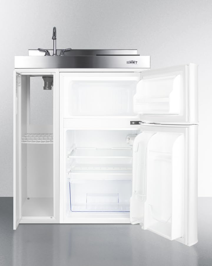 Summit C30ELGLASS 30 Kitchenette with 2 Element Cooktop Refrigerator with Freezer Sink and Faucet in White