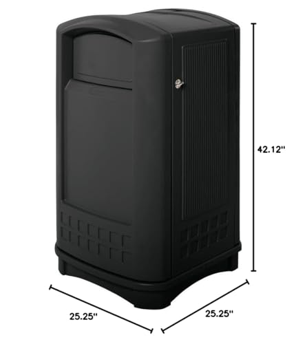 Rubbermaid Commercial Products Plaza Trash Can, 50 GAL, Black Plastic, Outdoor for Stadiums/Parks/Shopping Plazas