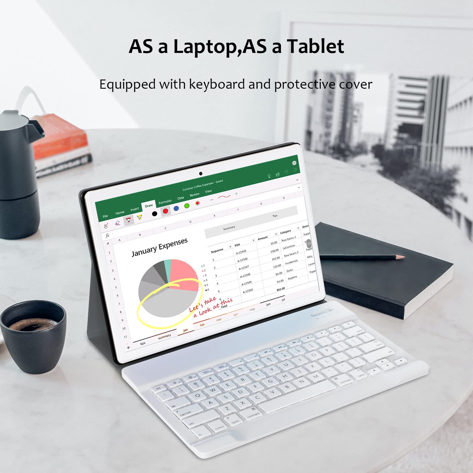 LNMBBS Android Tablet 10 Inch, 4GB RAM 64GB Storage, Android11.0, Octa-Core Processor, with Keyboard, Large Battery, Dual Camera, Wi-Fi, Bluetooth, GPS, Mouse,Tablet Cover, Tablet,Silver (T13-S)